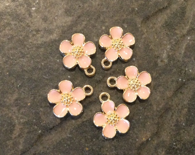Spring Flower Charms in Gold Finish With Pink Enamel Detail Package of ...