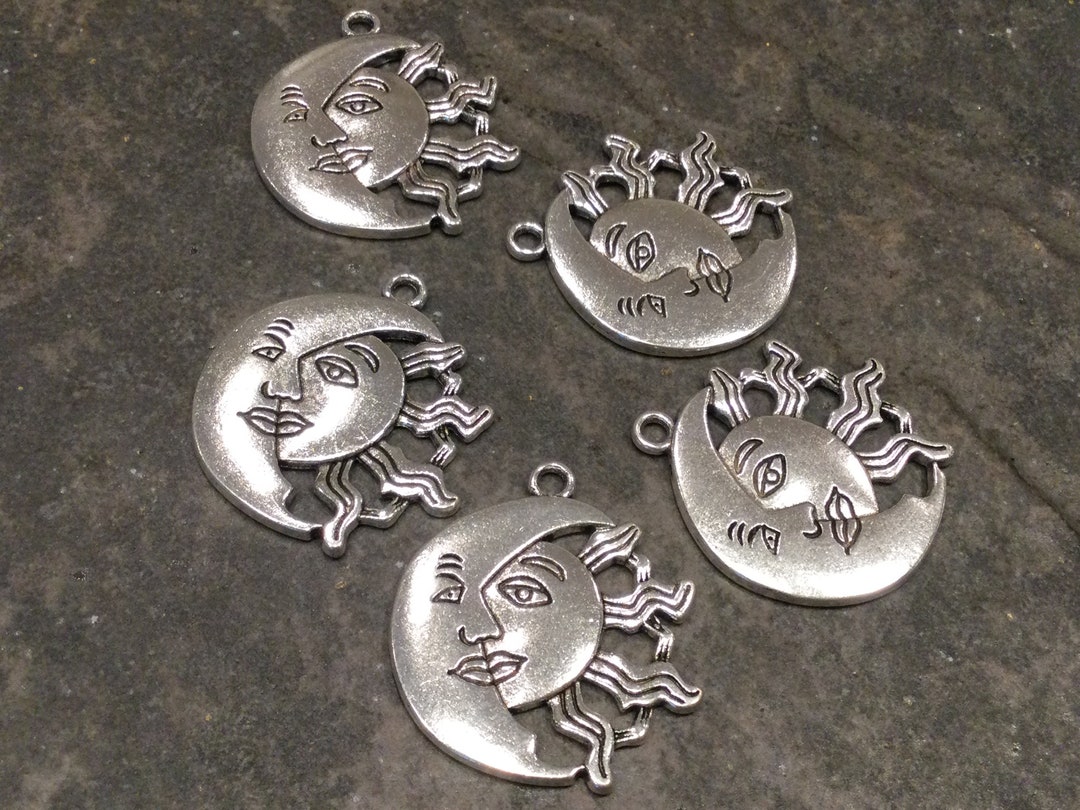 Sun and Moon Charms in Antique Silver Finish Beautifully Detailed ...