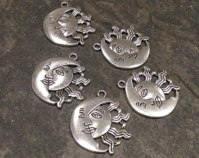 Sun and Moon Charms in Antique Silver Finish Beautifully Detailed ...