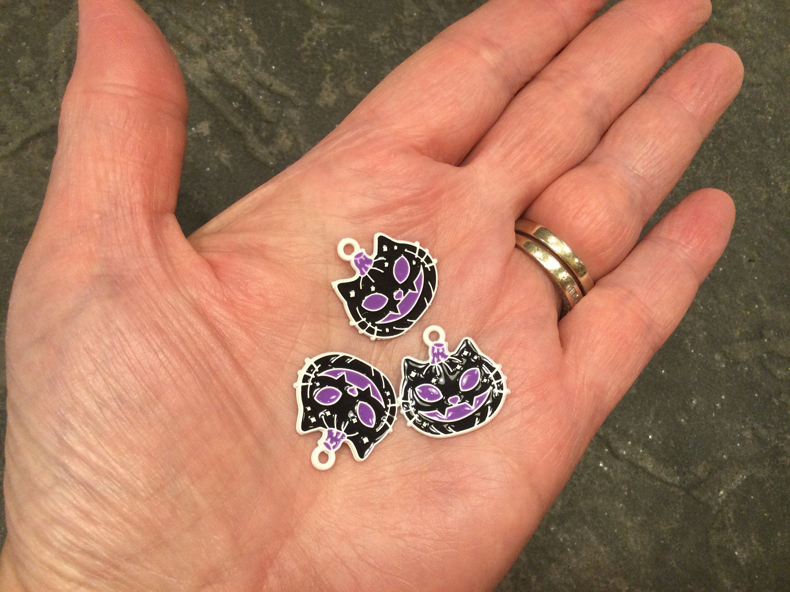 Enamel Halloween Black Cat Charms Package of 3 Purple and - Etsy