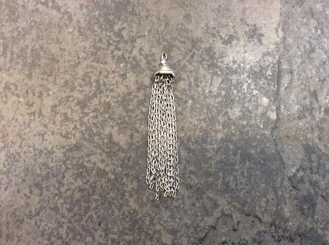 Long Silver Tassel Pendants Silver Finish Metal Chain Tassel Charms ...