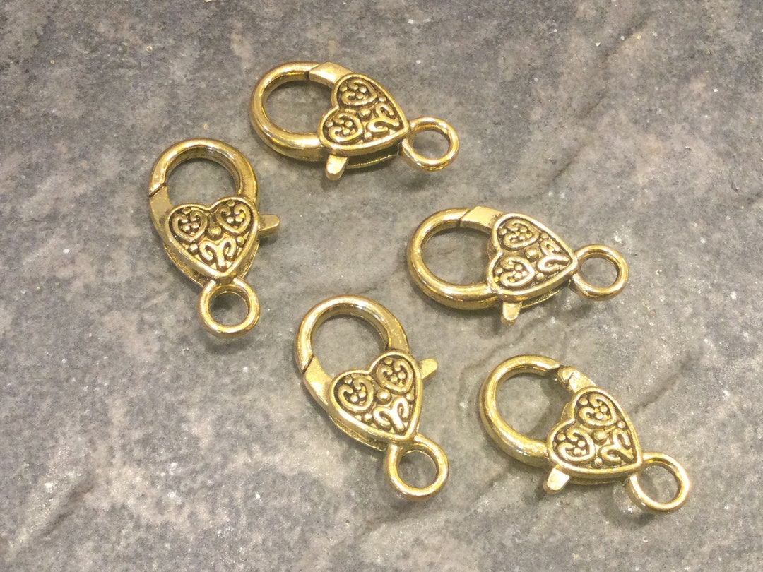 Large Heart Filigree Lobster Claw Clasps Package of 5 Antique Gold ...