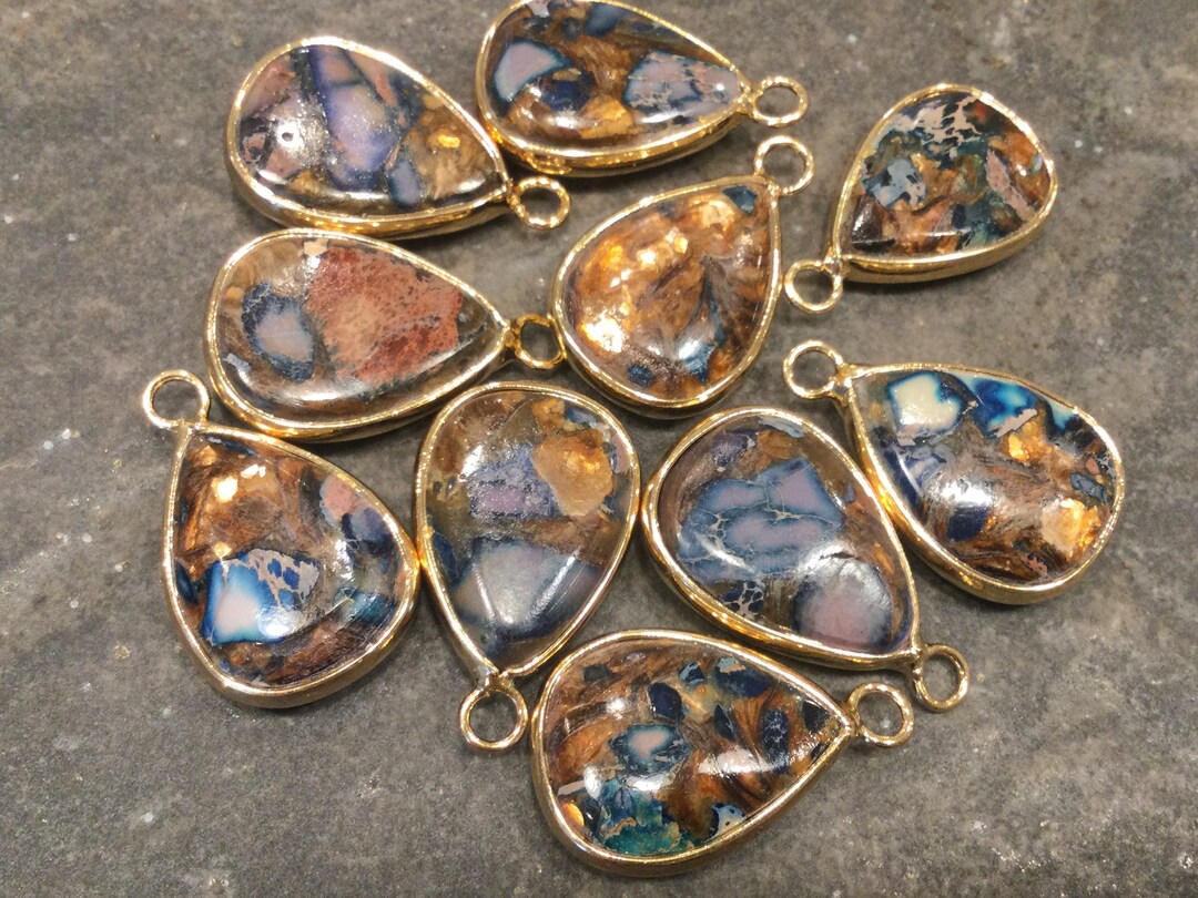 Blue Imperial Jasper and Bronzite Composite Gemstone Teardrop Pendant ...