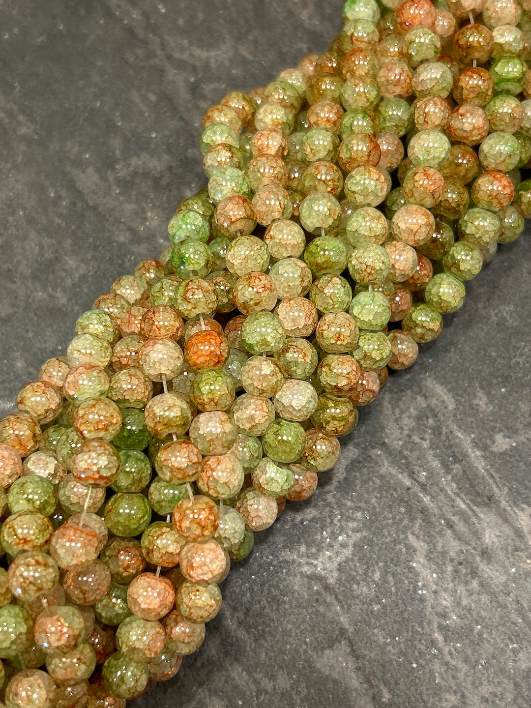 Fall Leaves Mix Olive Green and Copper Color Beads 8mm Extra Long 30 ...