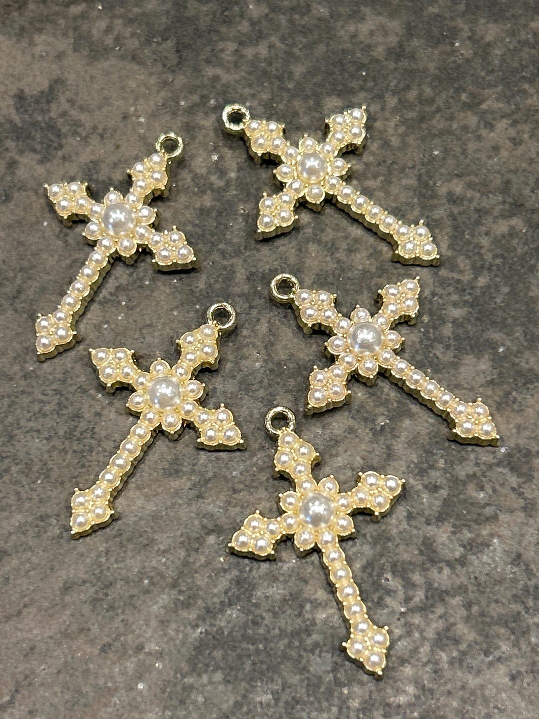 Gold Finish Cross Charms With Pearl Detail Perfect for Rosaries Package ...