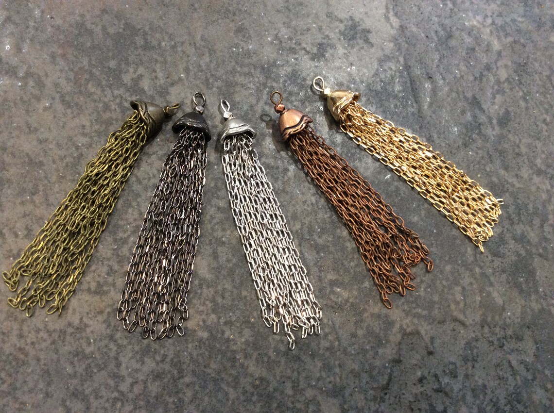 Long Silver Tassel Pendants Silver Finish Metal Chain Tassel - Etsy