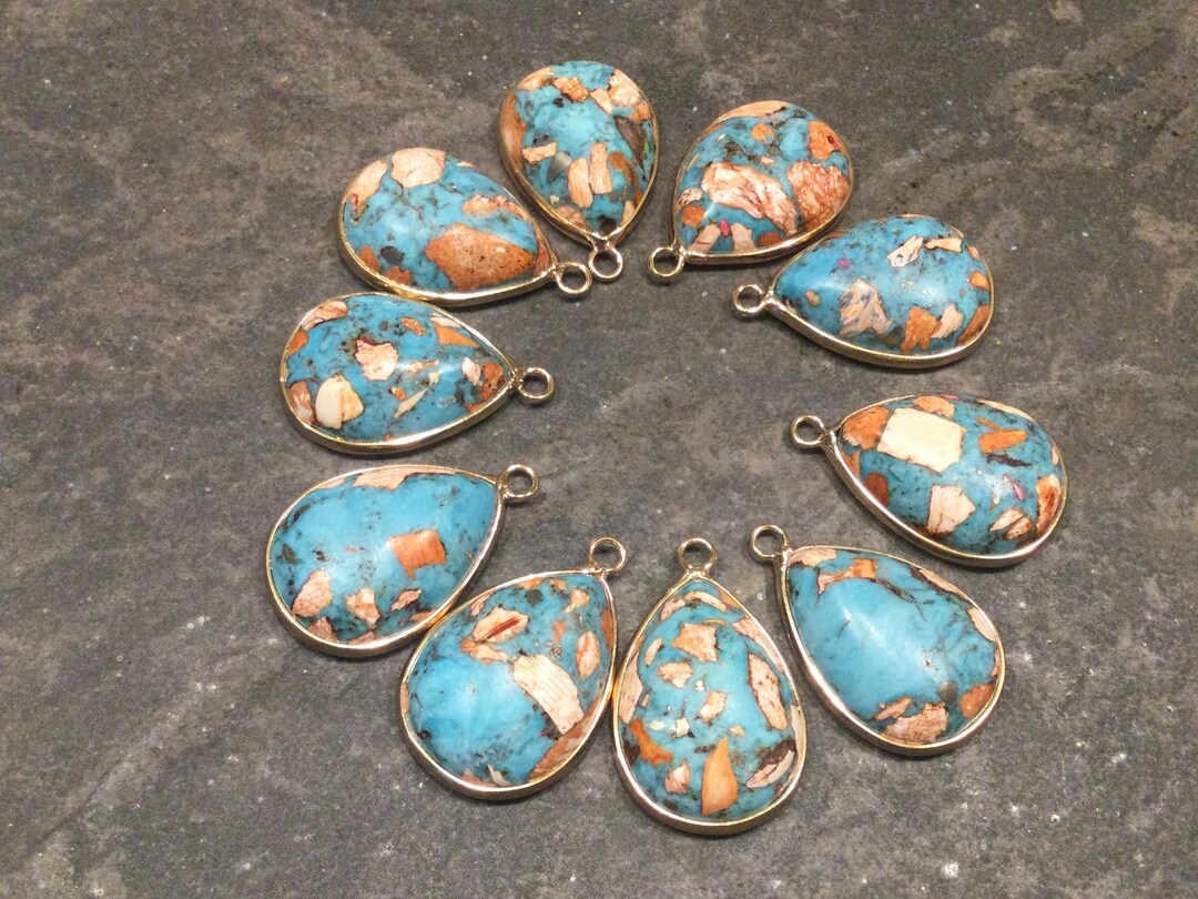 Turquoise and Pale Orange Imperial Jasper Composite Gemstoneteardrop ...