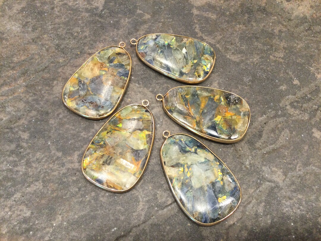 Kyanite and Pyrite Composite Gemstone Oval Pendant ONE Bezel Set Gold ...