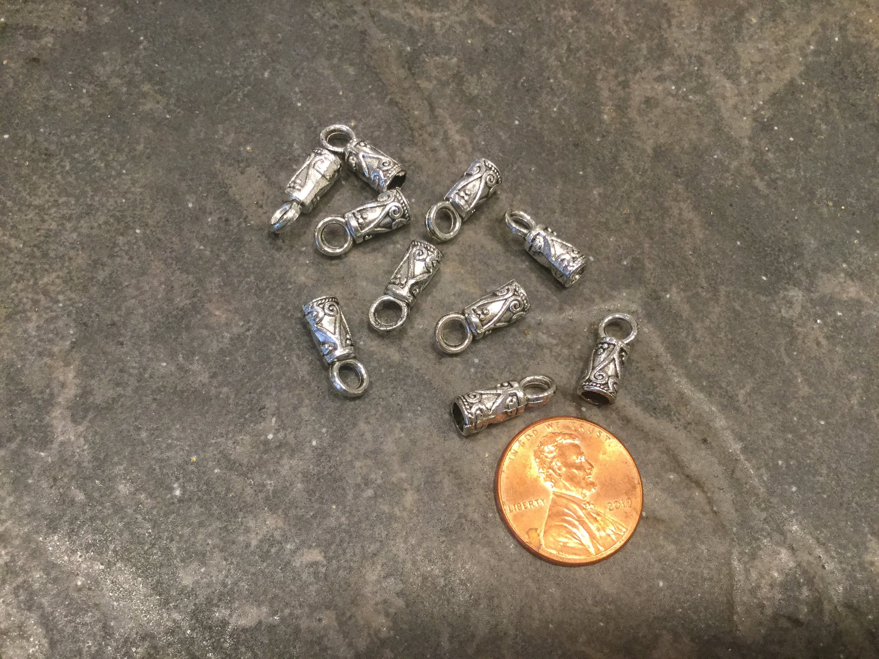 Ornate Cord Ends With Loop in Antique Silver Finish Fits up to 5mm Cord ...