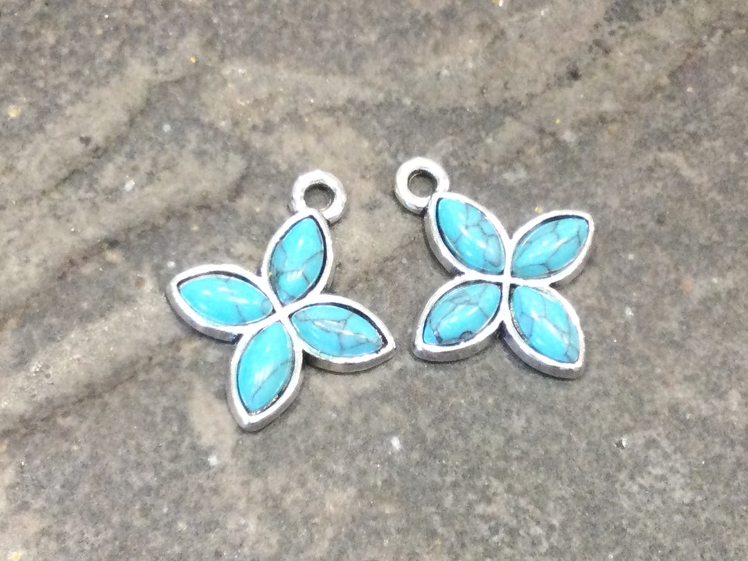 Turquoise Flower Charms With Howlite Cabochon Package of 2 Turquoise ...