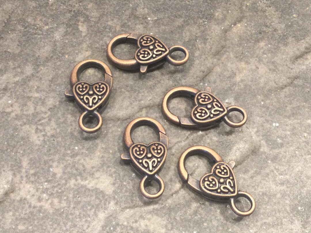 Large Heart Filigree Lobster Claw Clasps Package of 5 Antique Copper ...