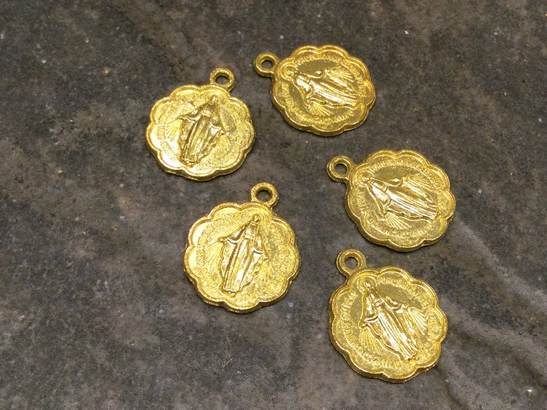 Miraculous Medal Charms Package of 5 Gold Finish Ornate Charms Double ...