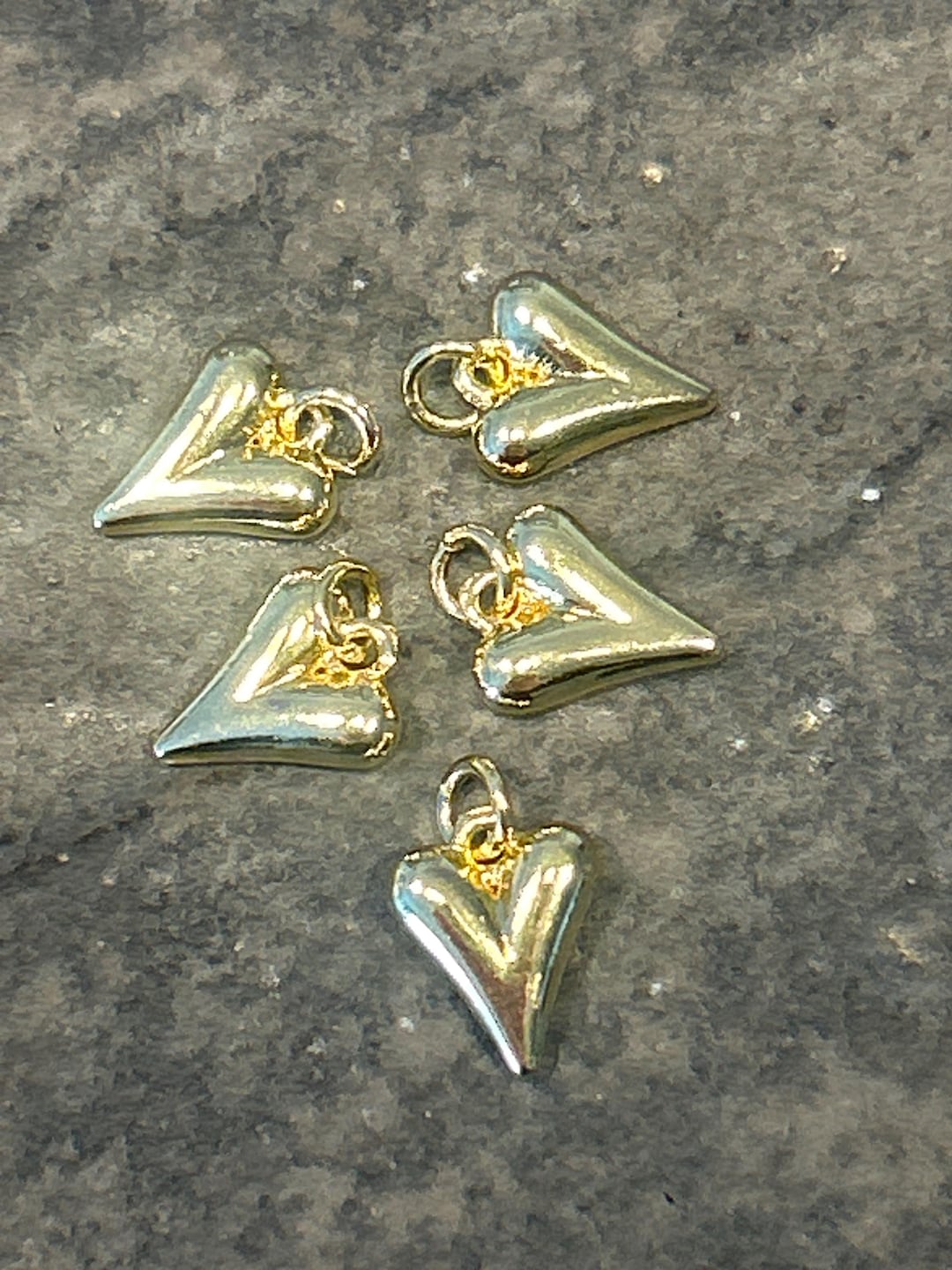 Small Light Gold Puffed Heart Charms Package of 5 Elongated Heart ...