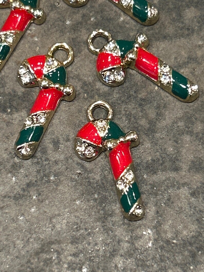 Enamel Candy Cane Charms Package of 5 Charms Christmas and Holiday ...