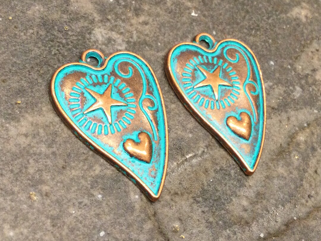 Copper Finish Rustic Artisan Style Heart Charms With Star Detail and ...