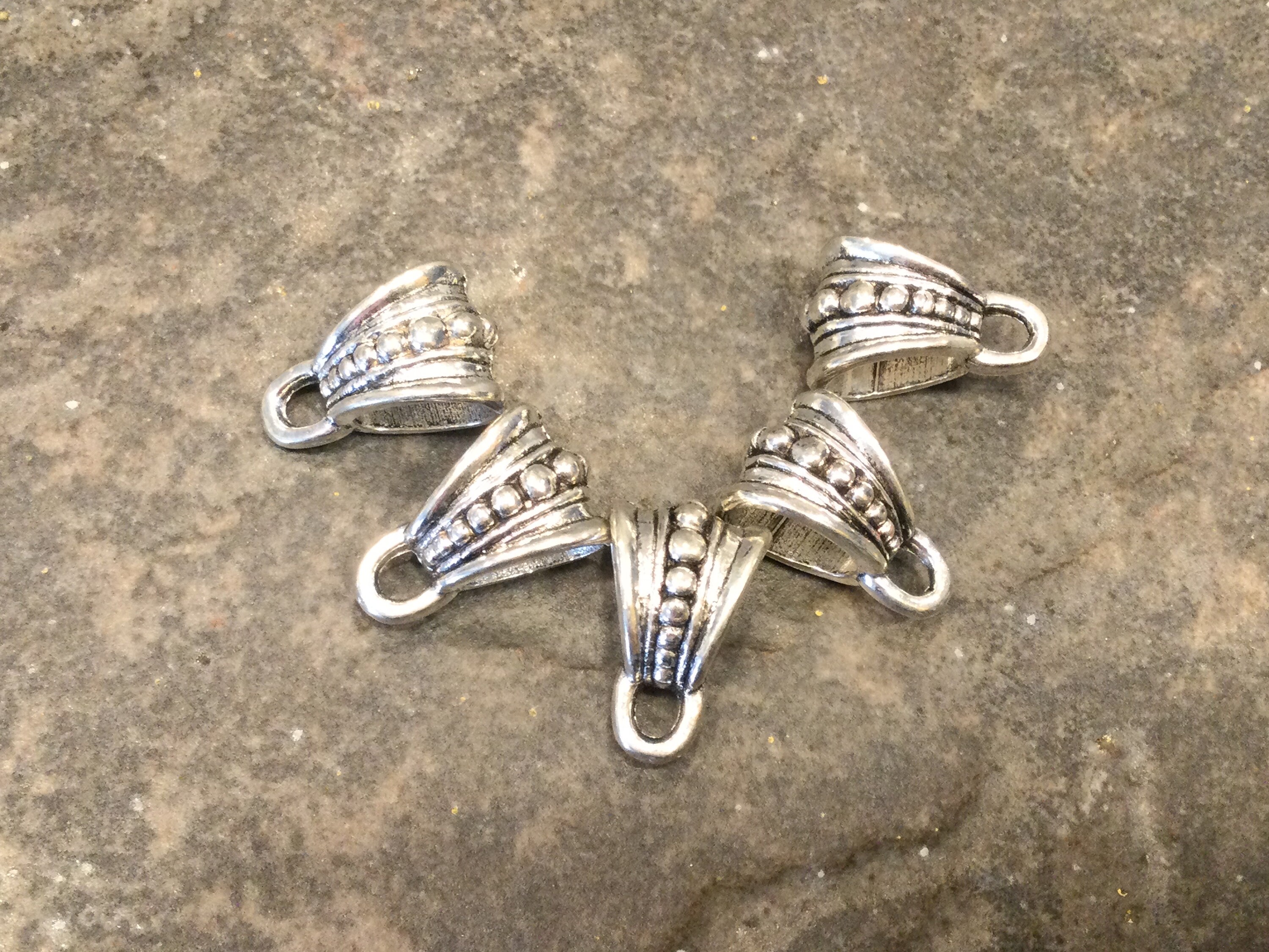 Antique Silver Charm Bails Package of 5 Large Hole Ornate - Etsy