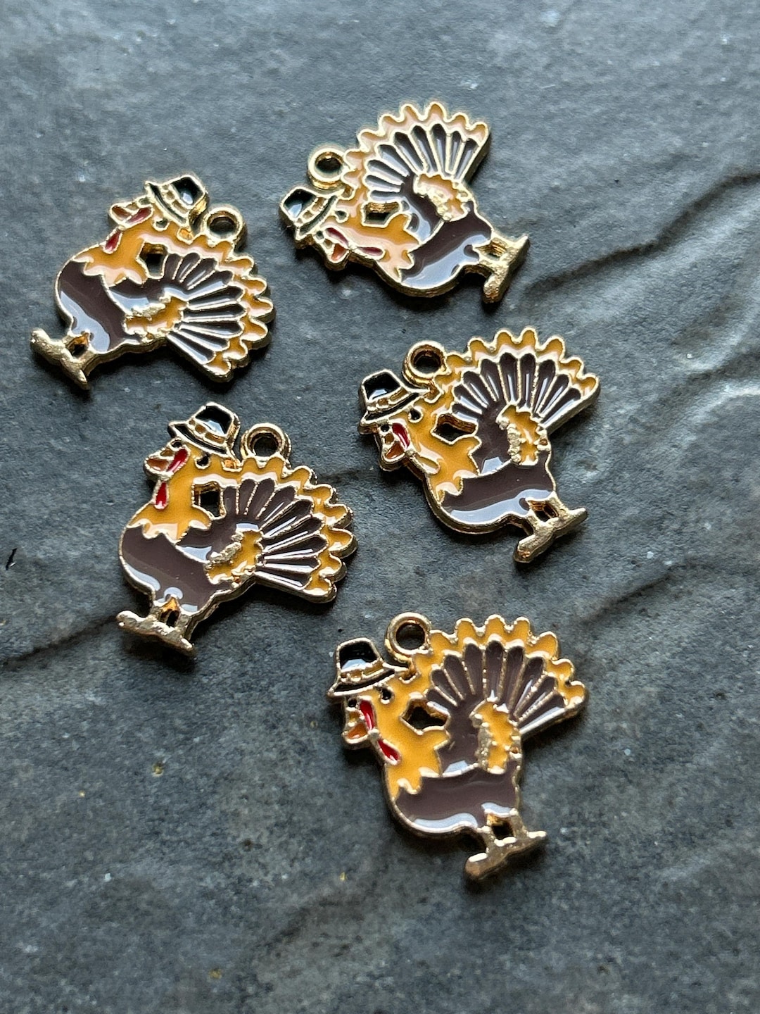 Thanksgiving Turkey Charms in Antique Gold Finish With Enamel Detail ...