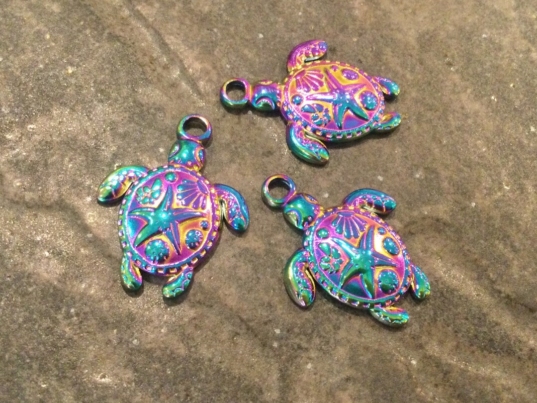 Colorful Turtle Charms With Rainbow Finish Package of 3 Charms for ...
