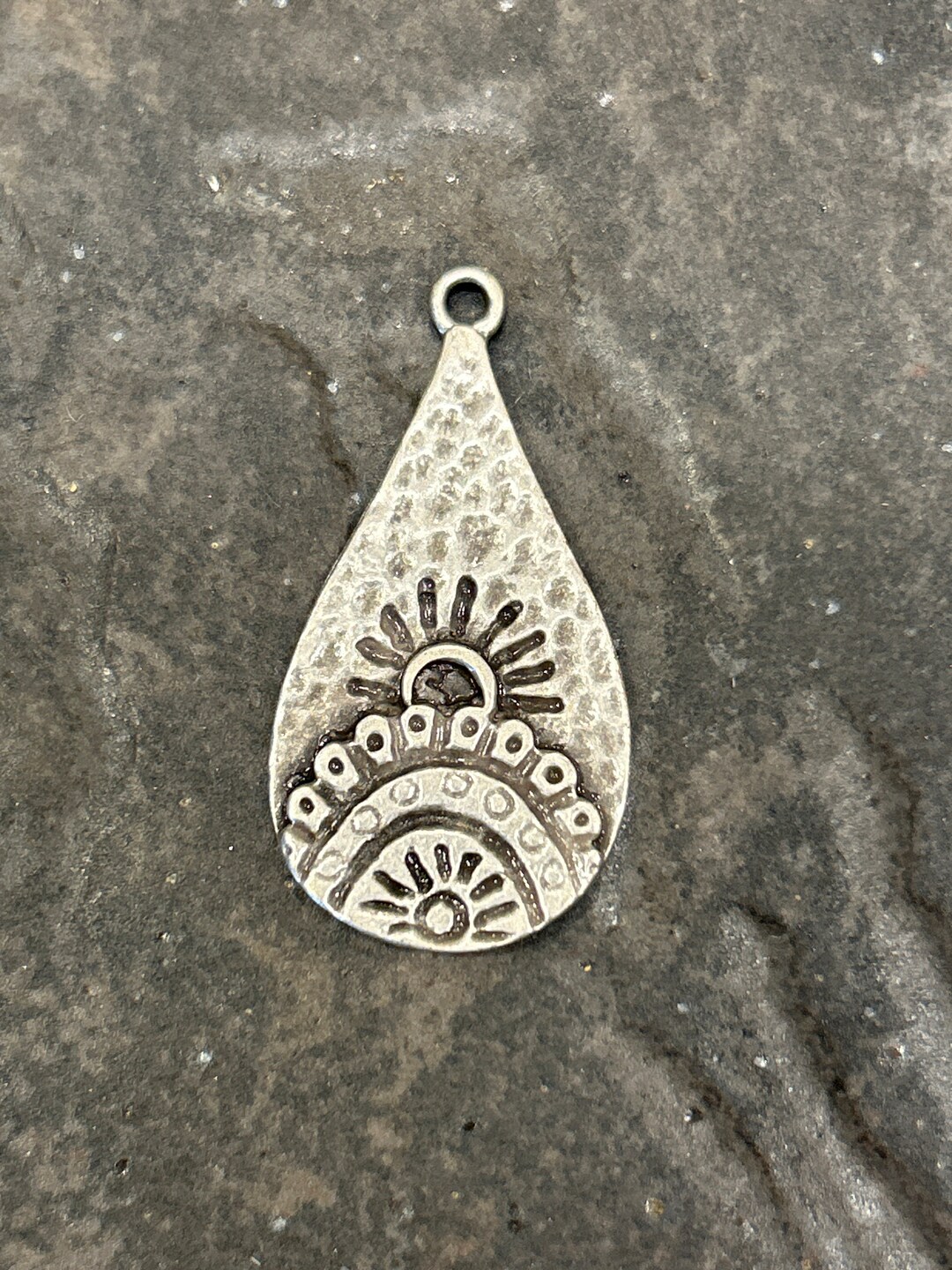 Tribal Style Teardrop Pendant With Textured Sun Design One Pendant ...