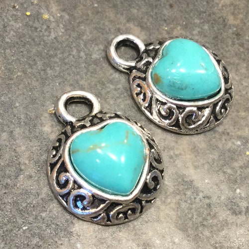 Tiny Turquoise Heart Pendants With Howlite Cabochon Package of - Etsy
