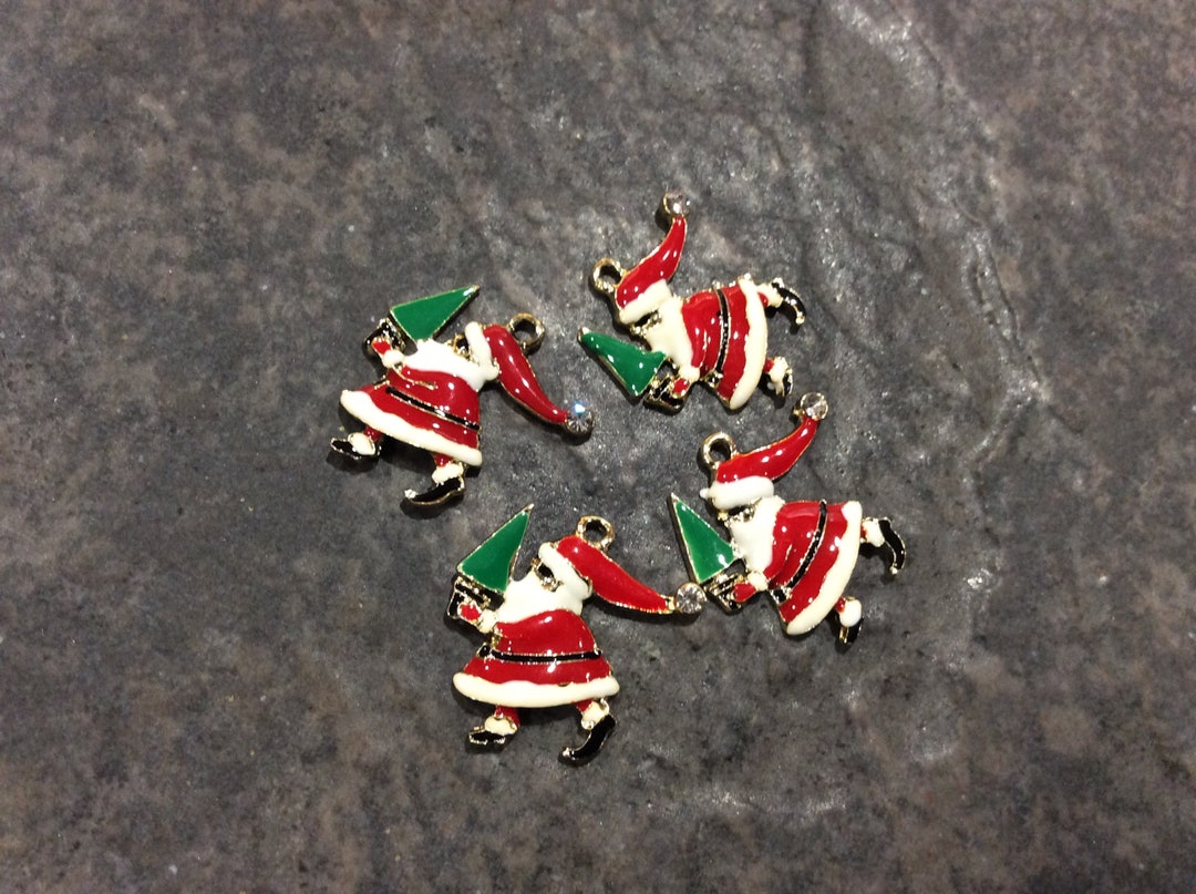 Santa Claus Charms Package of 4 Charms Enamel Christmas Charms With ...