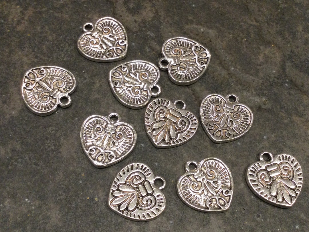 CLEARANCE Silver Heart Charms Package of 10 Charms or Pendants Small ...