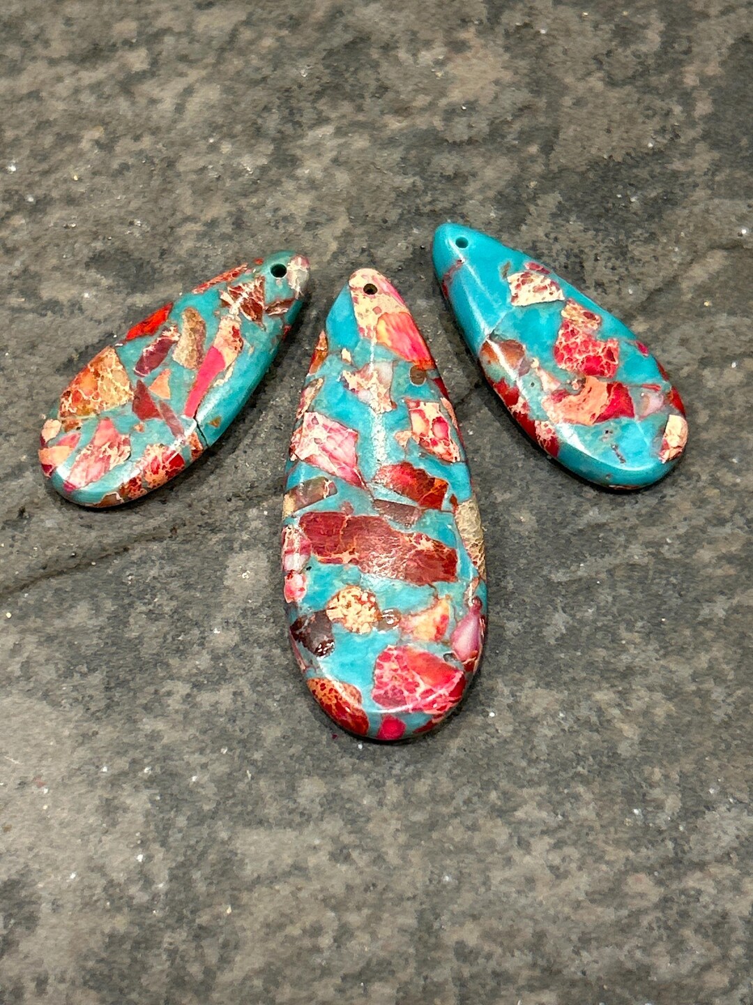 Turquoise and Pink Imperial Jasper Composite Teardrop Pendants Set of 3 ...