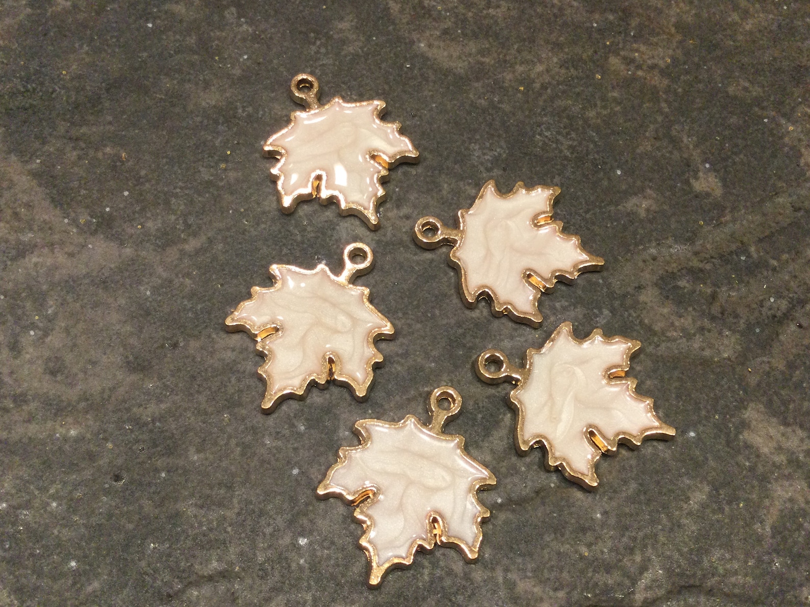 Gold Maple Leaf Charms With Warm Beige Enamel Detail Package of 5 ...
