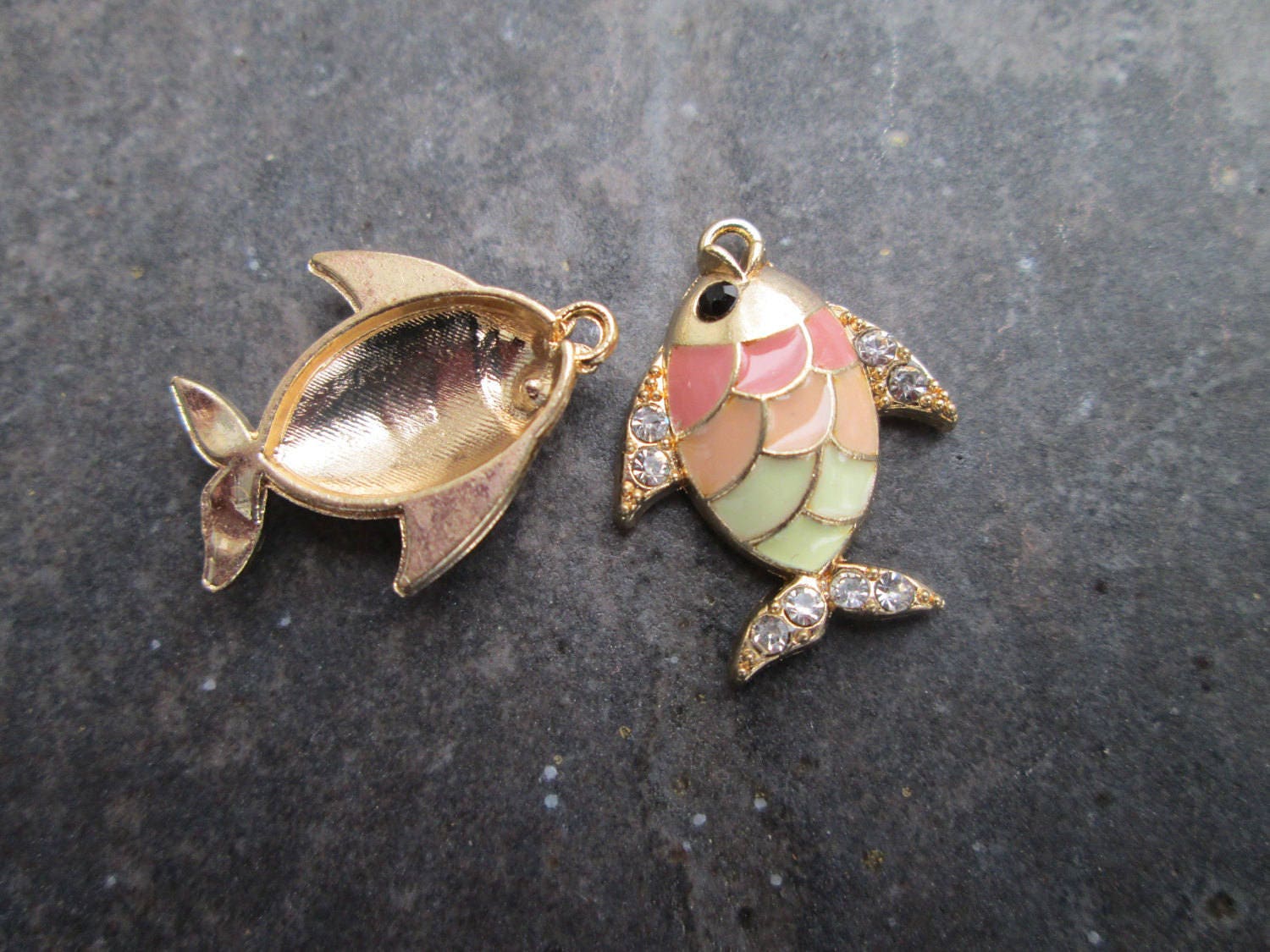 Enamel Fish Charms With Rhinestone Detail Package of 3 Charms - Etsy