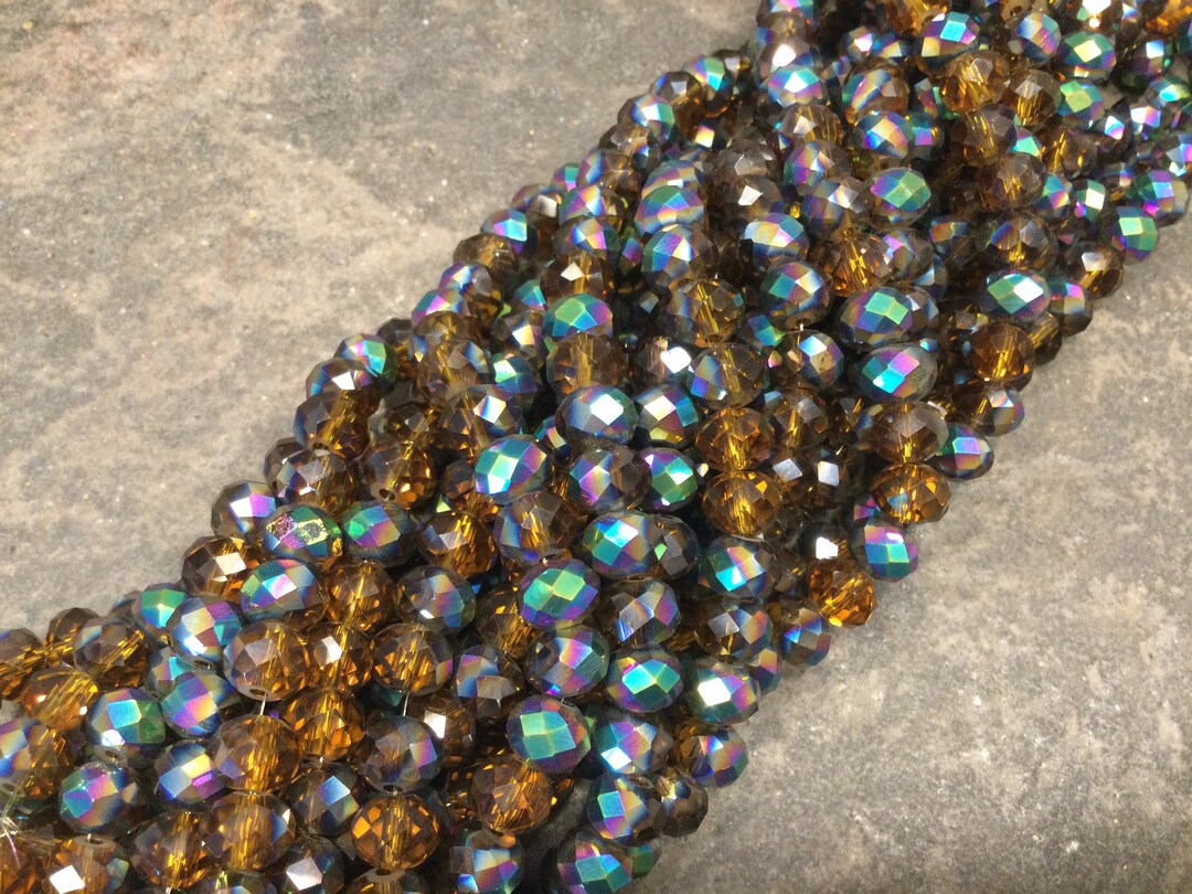 Saddle Brown With Rainbow Vitrail Finish 8mm Beads One 16” Strand ...