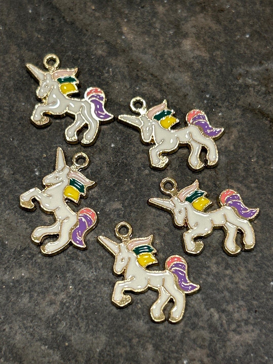 CLEARANCE Enamel Unicorn Charms in White With Gold Finish Package of 5 ...