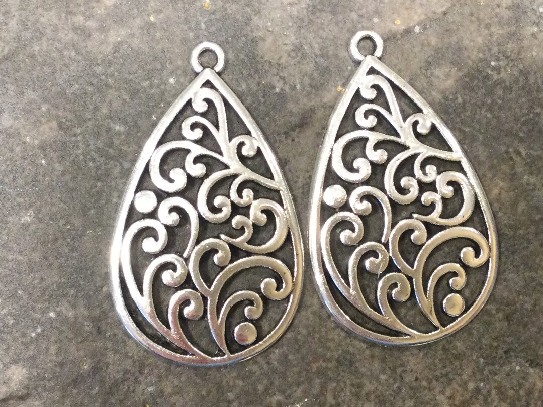 Silver Filigree Teardrop Charms Package of 2 Designer Look Charms Great ...