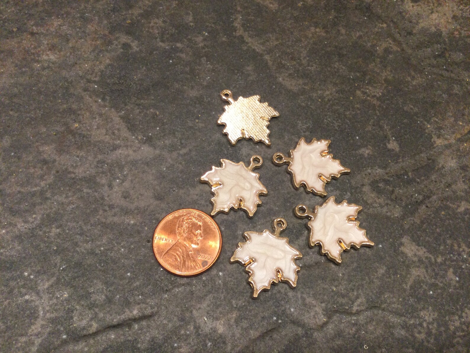 Gold Maple Leaf Charms With Warm Beige Enamel Detail Package of 5 ...