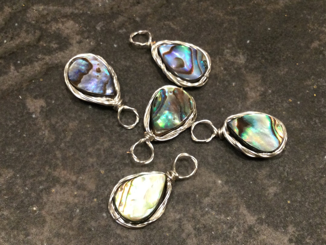 Rustic Abalone Shell Wire Wrapped Pendants ONE Teardrop Shaped Charm ...
