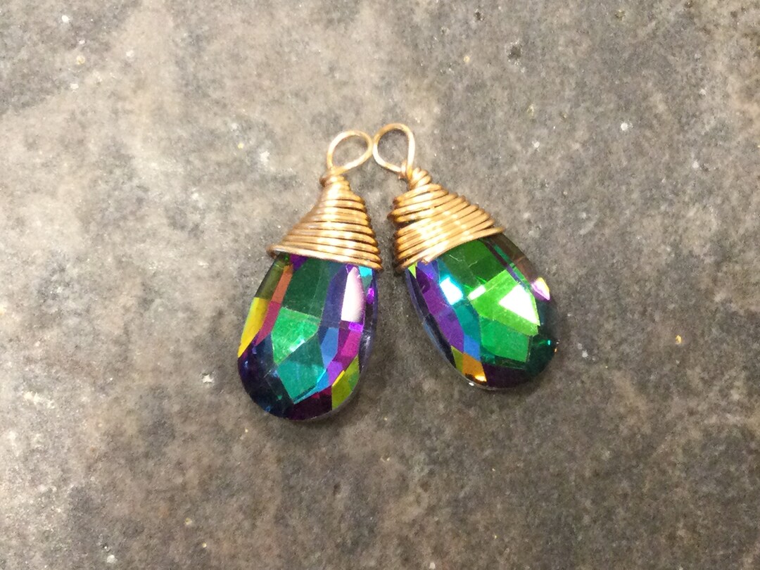 Gold Wire Wrapped Crystal Electra Crystal Pendant Charms Package of 2 Beautifully Cut Designer ...