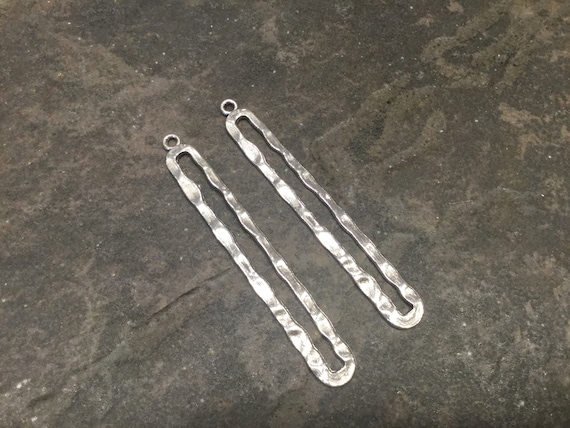 Long Hammered Silver Vertical Bar Charms for Boho Style | Etsy