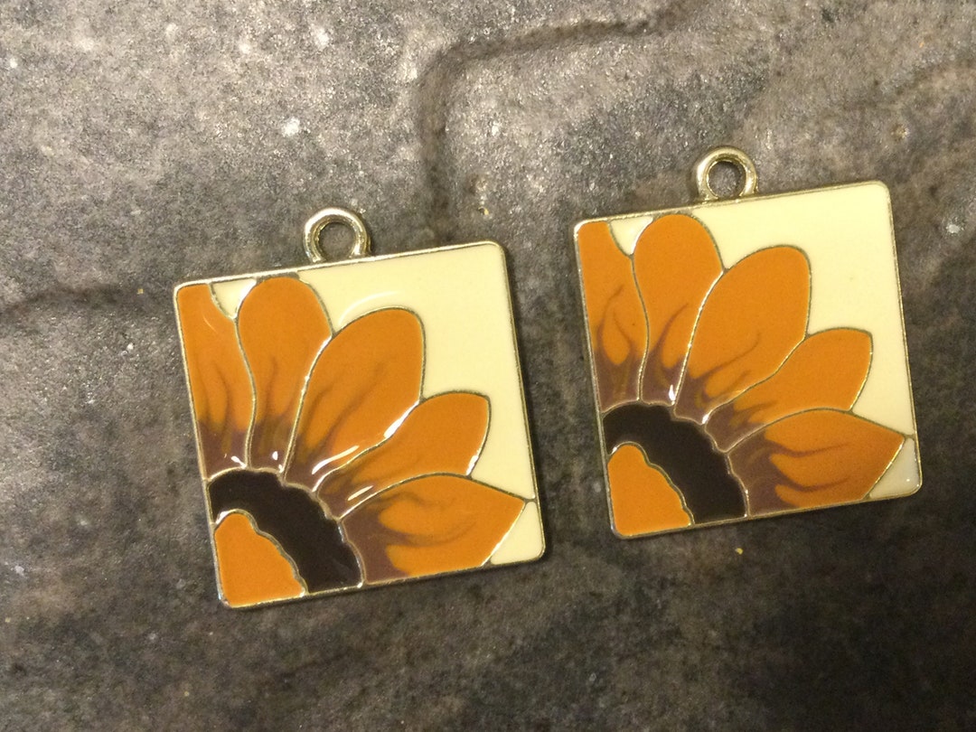 Sunflower Charms With Gold Settings and Fall Colors Package of 2 Square ...