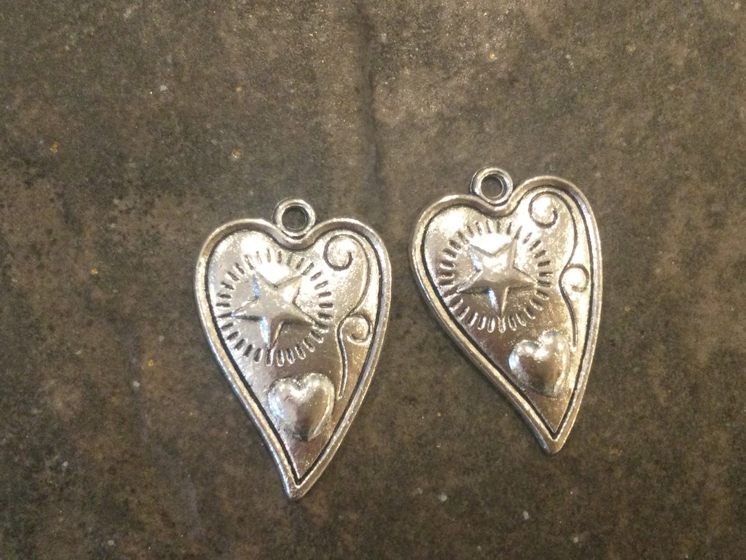 Rustic Artisan Style Heart Charms With Star Detail Package of 2 Charms ...