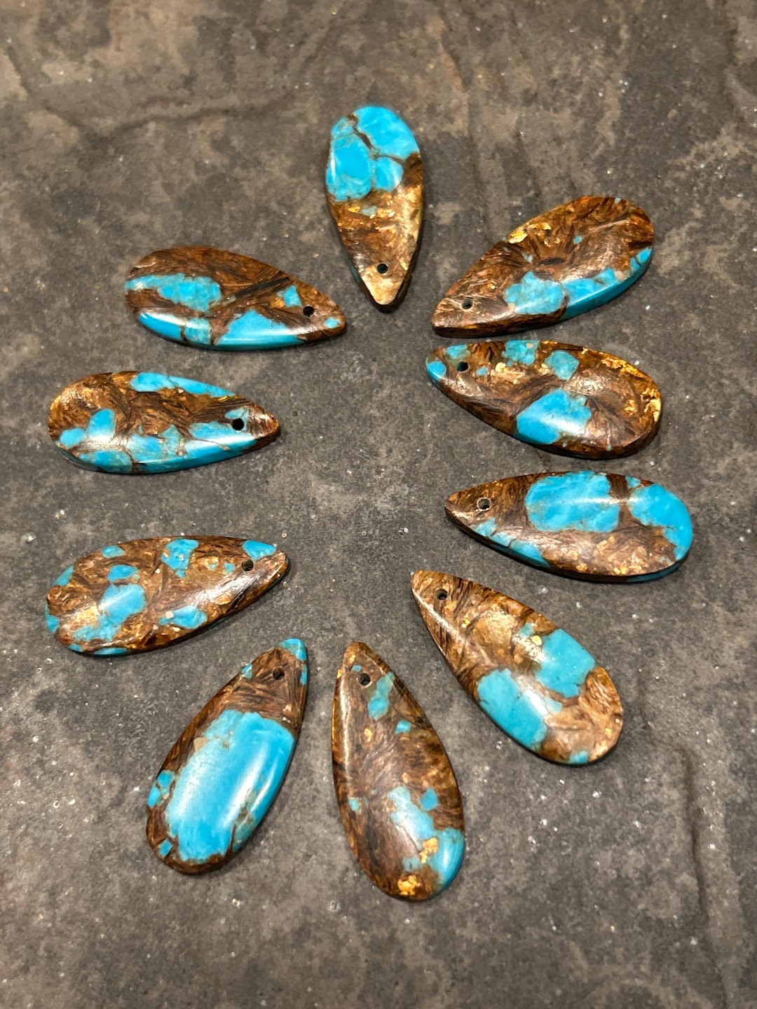 Turquoise and Bronzite Composite Gemstone Teardrop Pendants ONE Charm ...