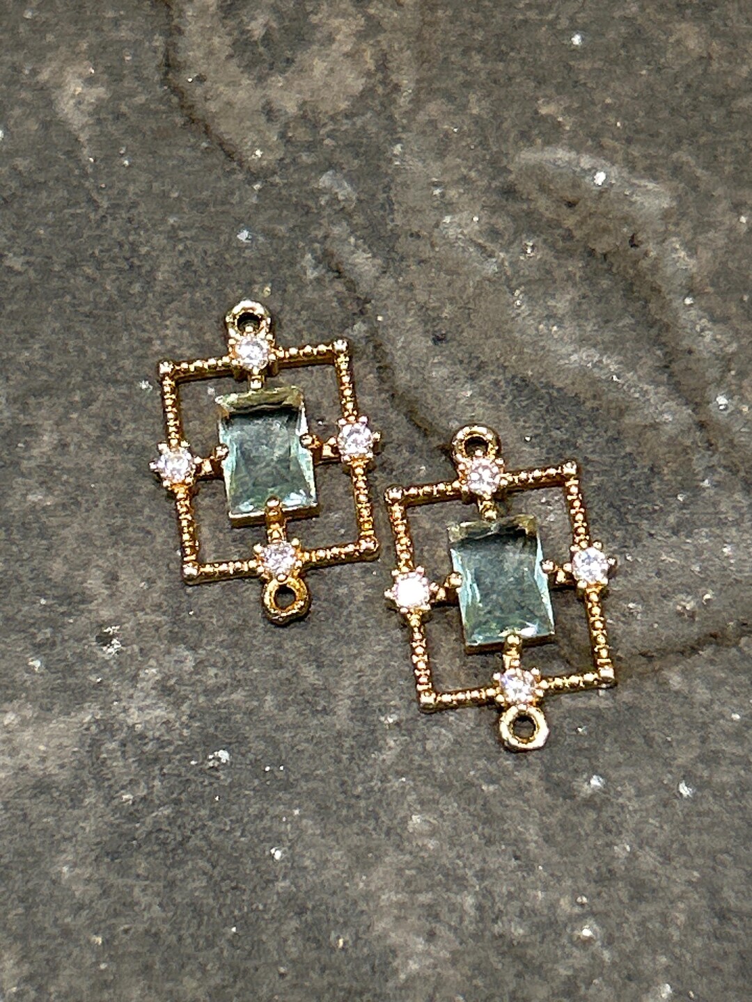 Aqua Blue Rhinestone Square Shape Connectors Package of of 2 High End ...