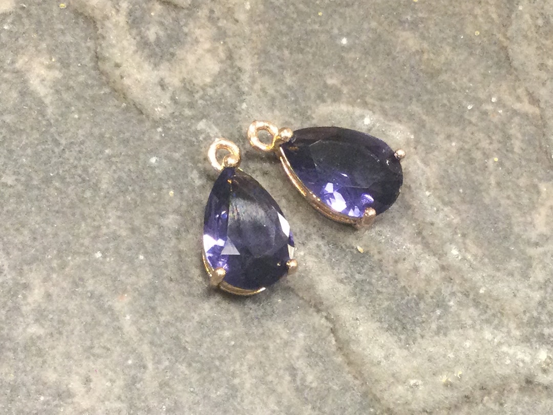 CLEARANCE Violet Purple Bezel Set Faceted Glass Charms Teardrop Shaped ...
