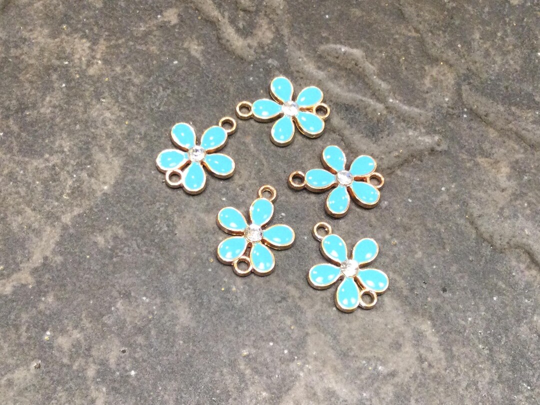 Gold Flower Connectors With Turquoise Enamel and Rhinestone Detail ...