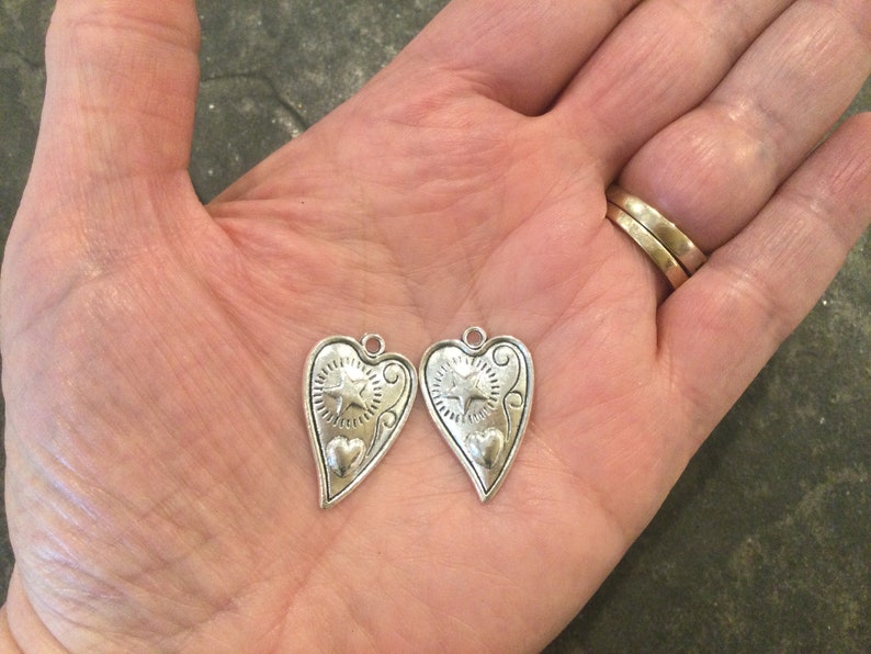Rustic Artisan Style Heart Charms With Star Detail Package of 2 Charms ...