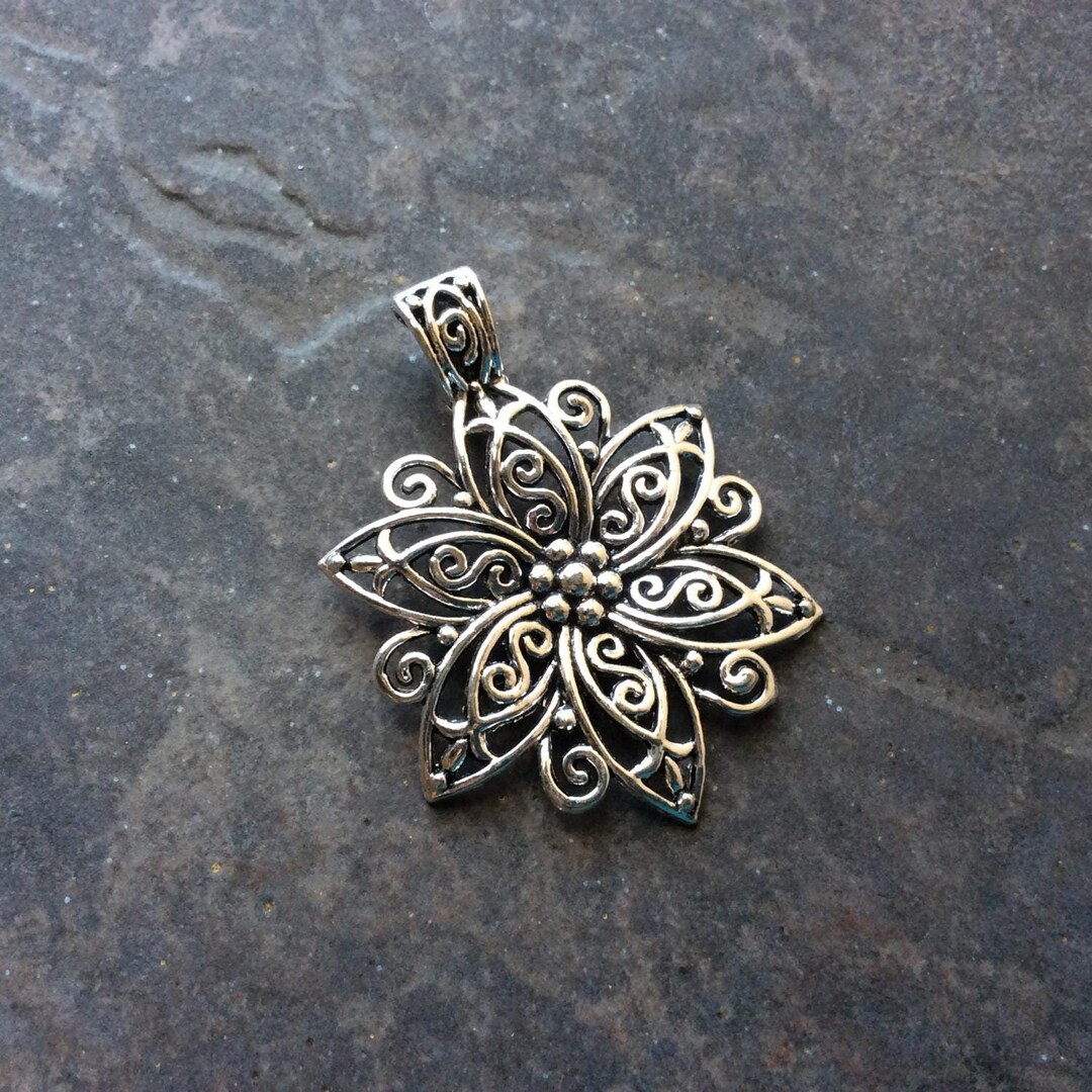 Clearance Large Filigree Flower Pendant Perfect for Leather Cords and ...