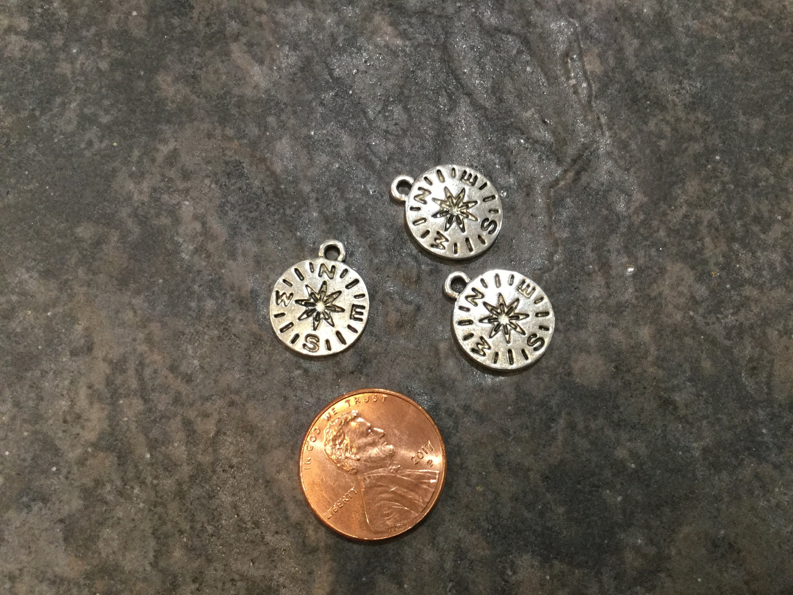 CLEARANCE Mini Compass Charms in Antique Silver Finish - Etsy