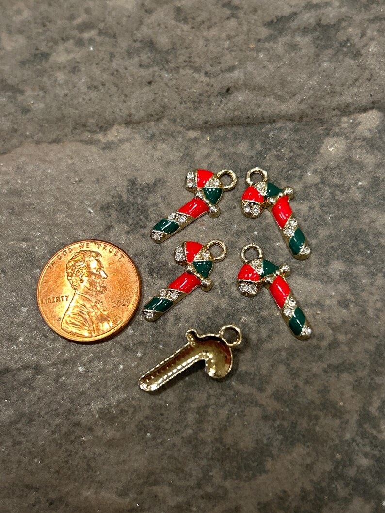 Enamel Candy Cane Charms Package of 5 Charms Christmas and Holiday ...
