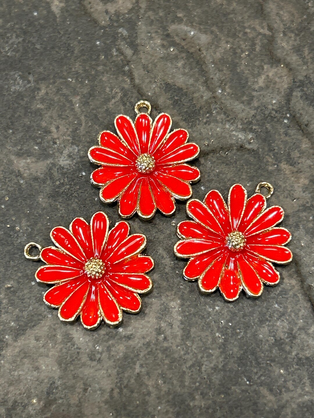 Red Spring Flower Charms in Gold Finish With Enamel Detail Package of 3 ...