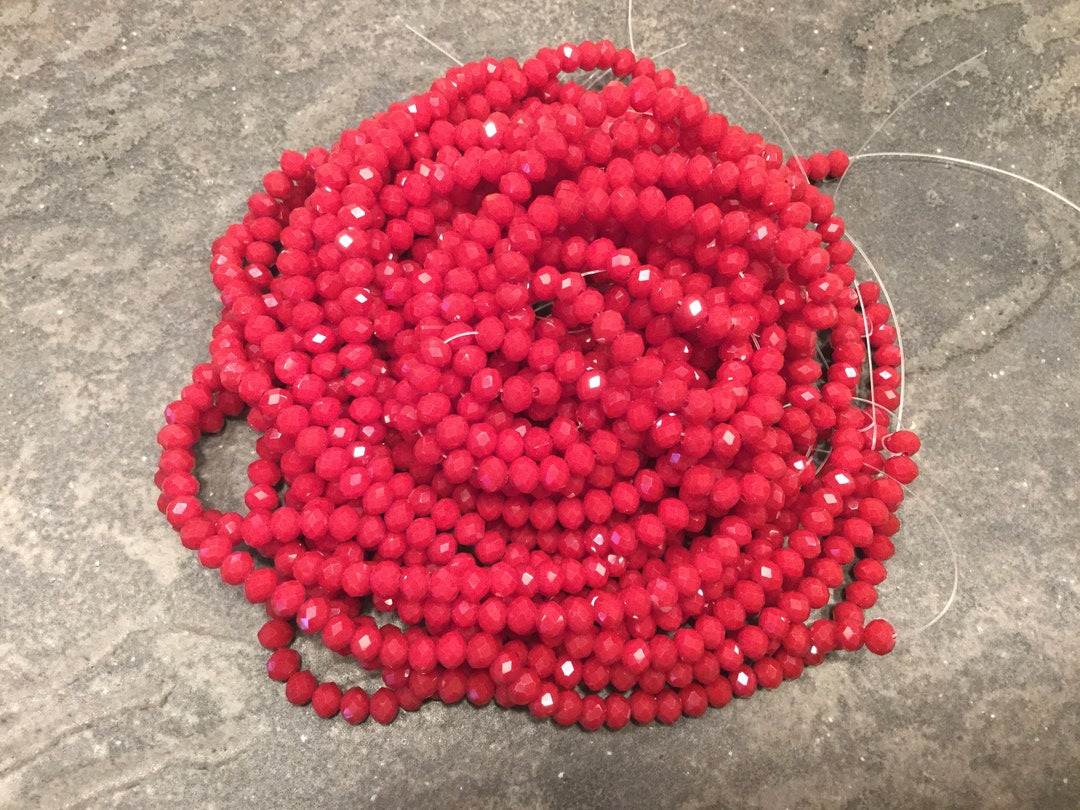 Medium Opaque Garnet Red Faceted Crystal Rondelle Beads 4mm Full 15 ...