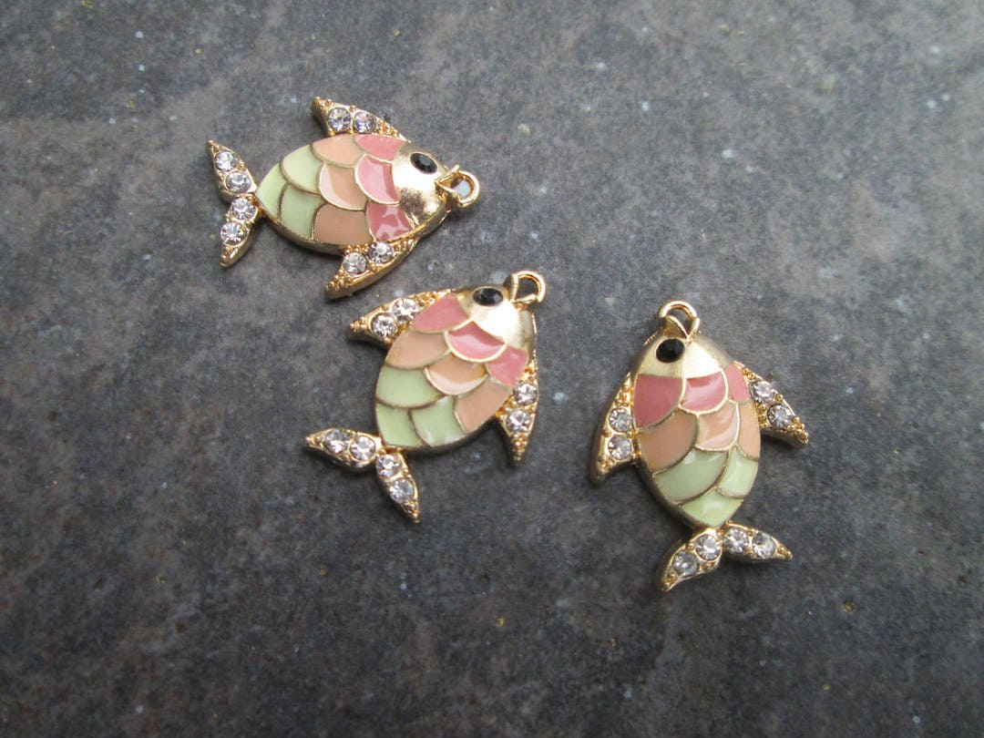 Enamel Fish Charms With Rhinestone Detail Package of 3 Charms Beach ...
