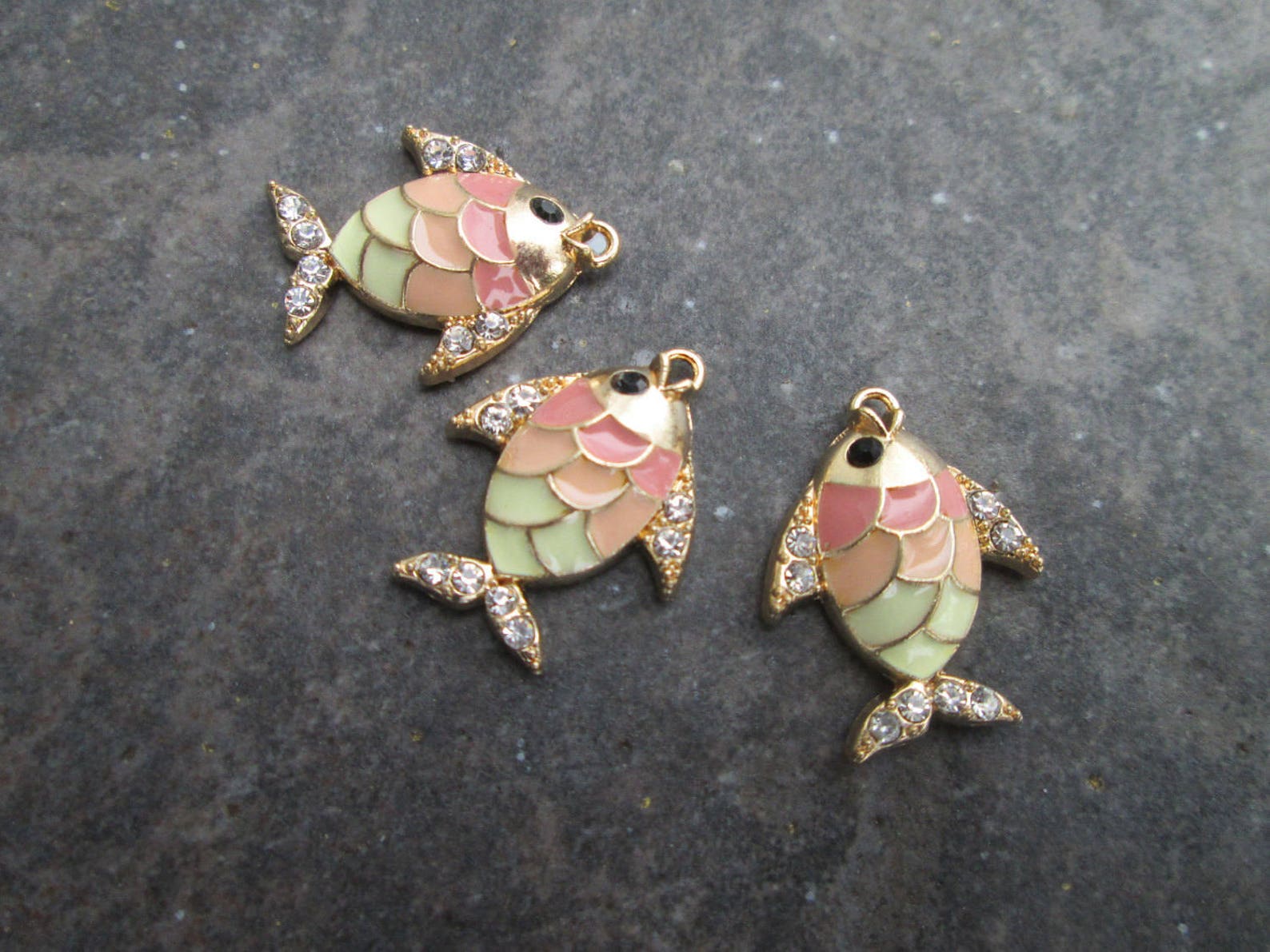 Enamel Fish Charms With Rhinestone Detail Package of 3 Charms - Etsy